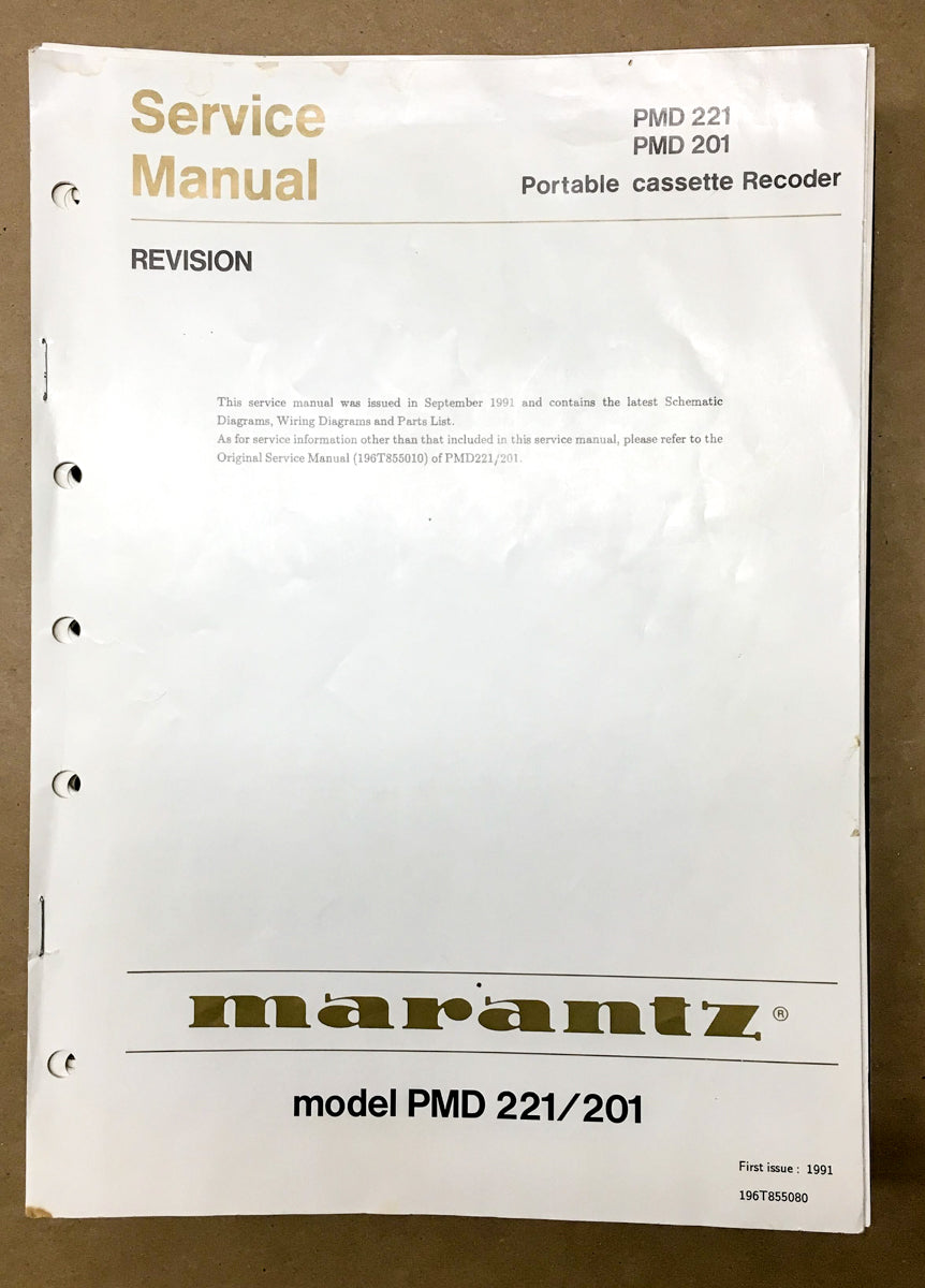 Marantz PMD-221 PMD-201 PMD221 PMD201 Cassette Player Service Manual ...