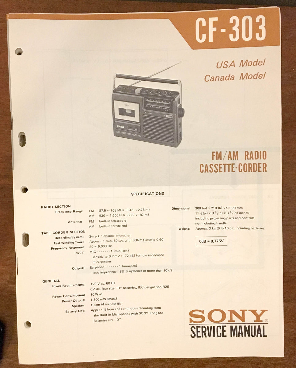 Sony CF-303 RADIO CASSETTE Service Manual *Original* – Vintage Audio ...