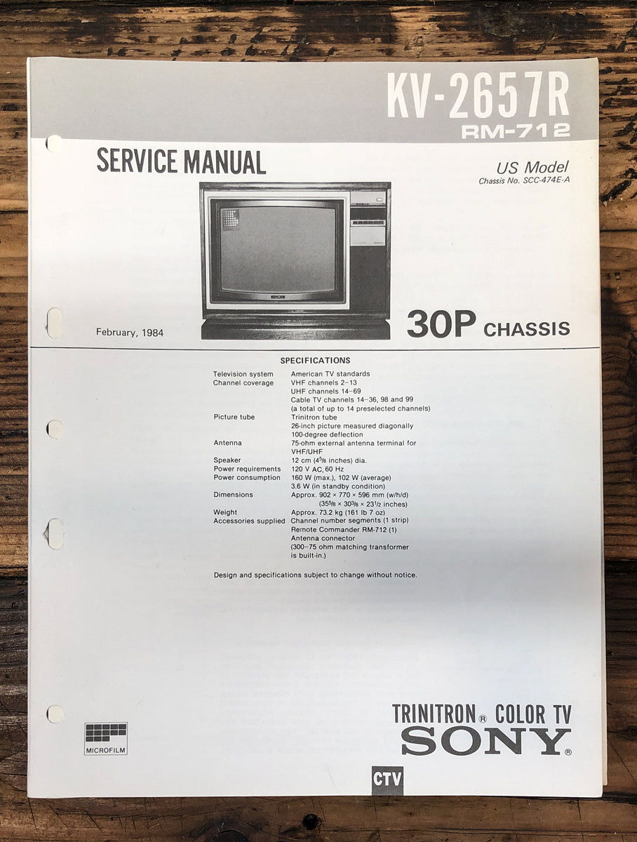 TV Service Manual *Original* – Vintage Audio Store - Vintage Service ...