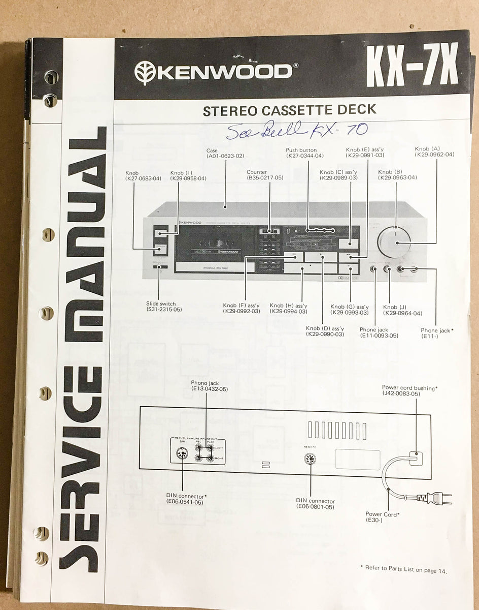 Kenwood KX-7X Cassette Tape Deck Service Manual *Original* – Vintage ...