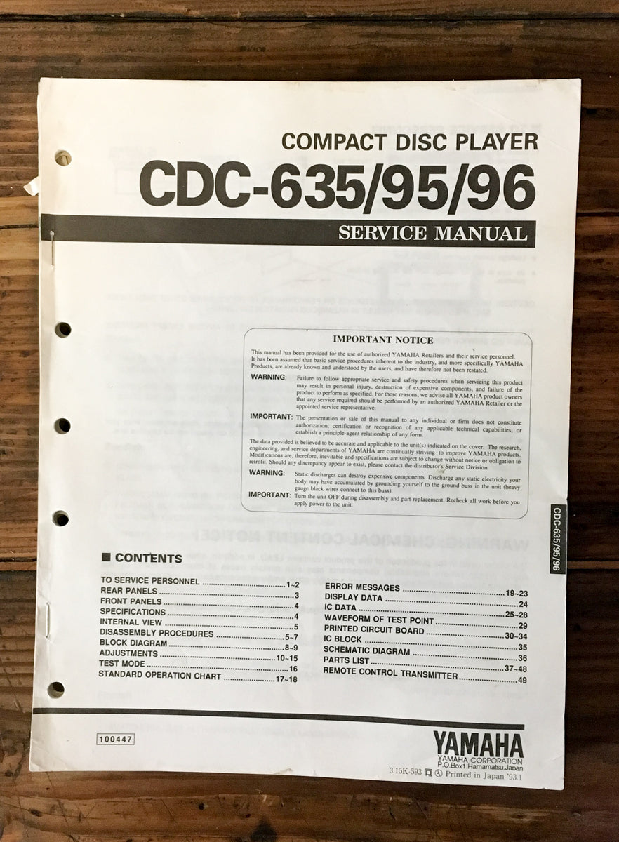 CD Player Service Manual *Original* – Vintage Audio Store - Vintage ...