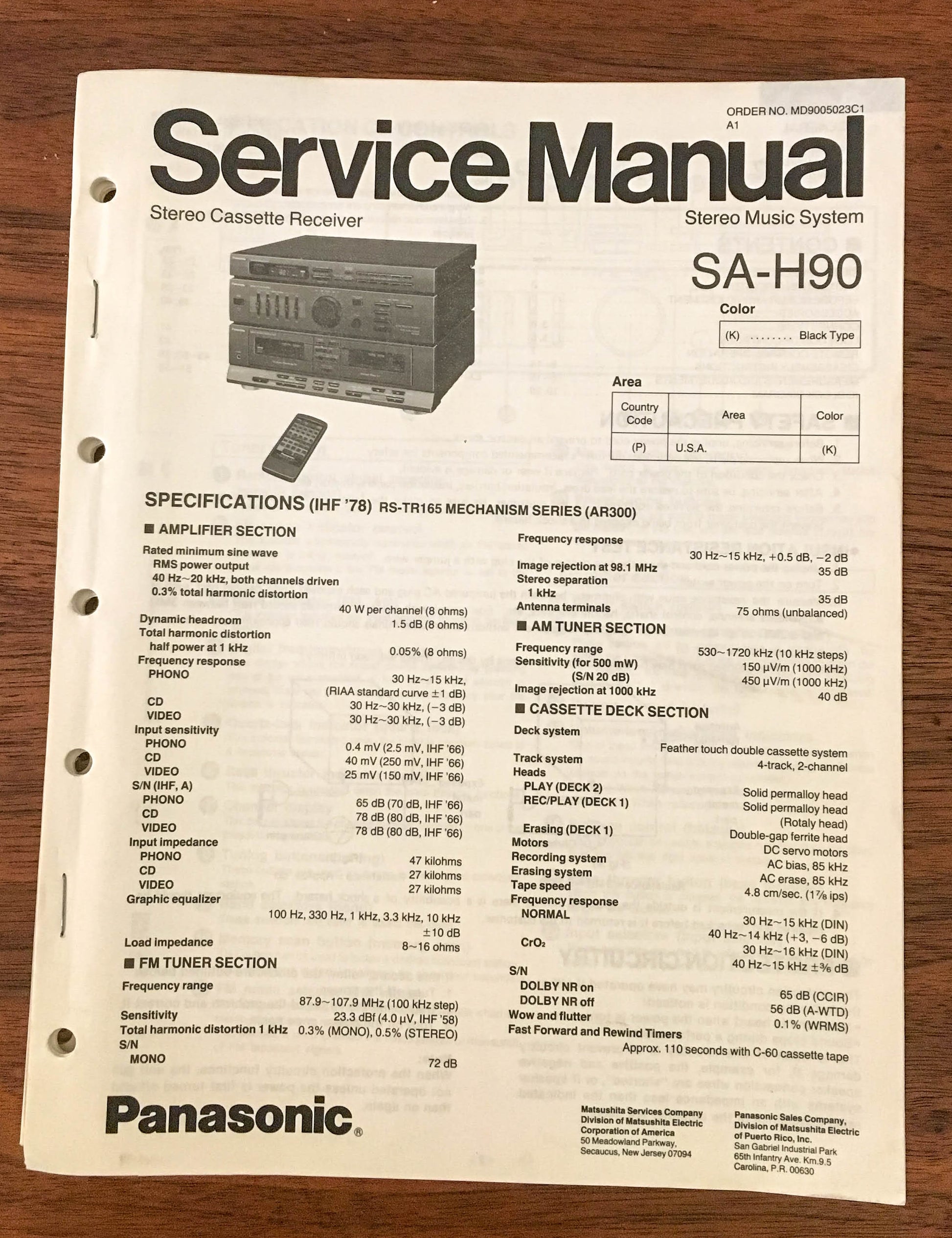 Panasonic SA-H90 Stereo System Service Manual *Original* – Vintage ...
