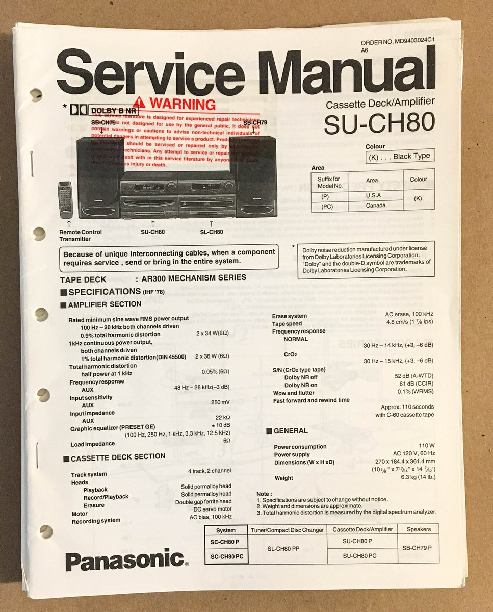 Technics / Panasonic SU-CH80 Preamp / Preamplifier Service Manual *Ori – Vintage Audio Store ...