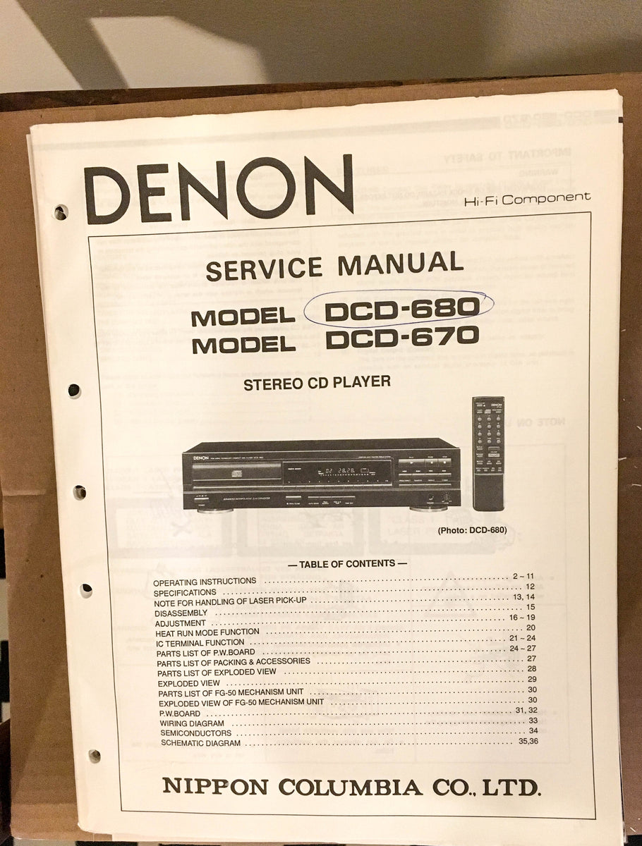 Denon DCD-680 / DCD-670 CD Player Service Manual *Original* – Vintage ...