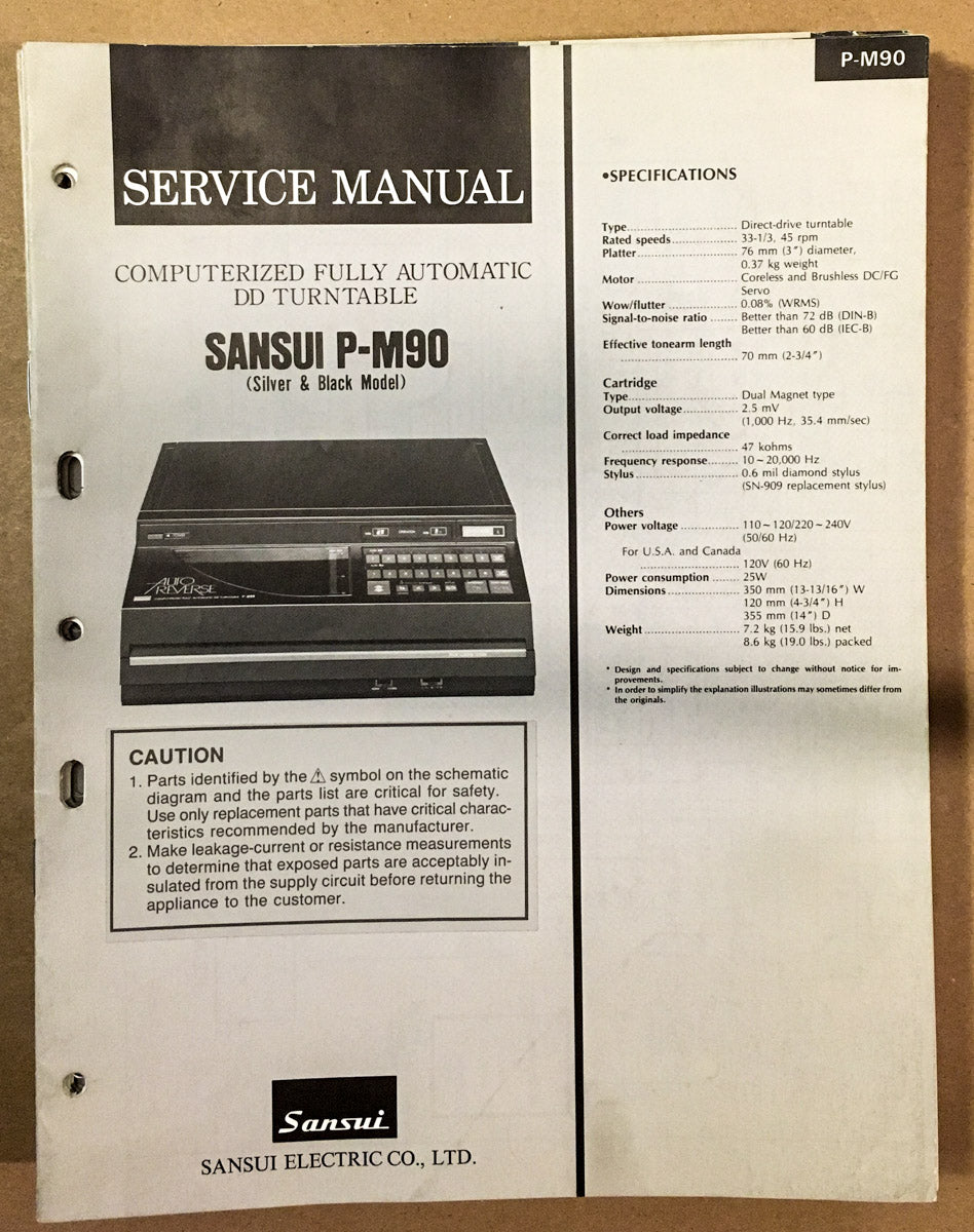 Sansui P-M90 Record Player / Turntable Service Manual *Original ...