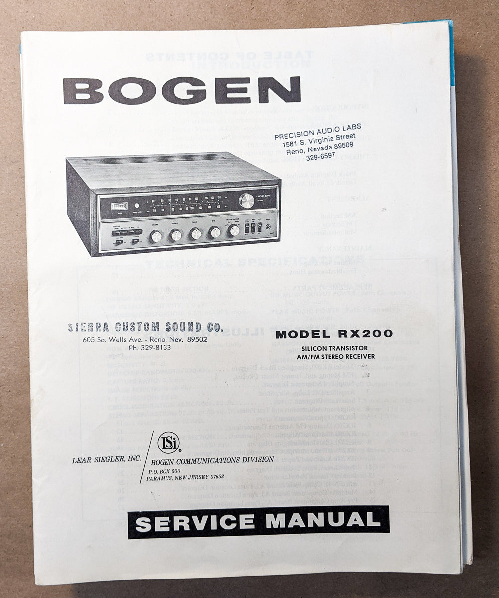 *Original* Bogen RX200 RX-200 Receiver Service Manual *Original ...