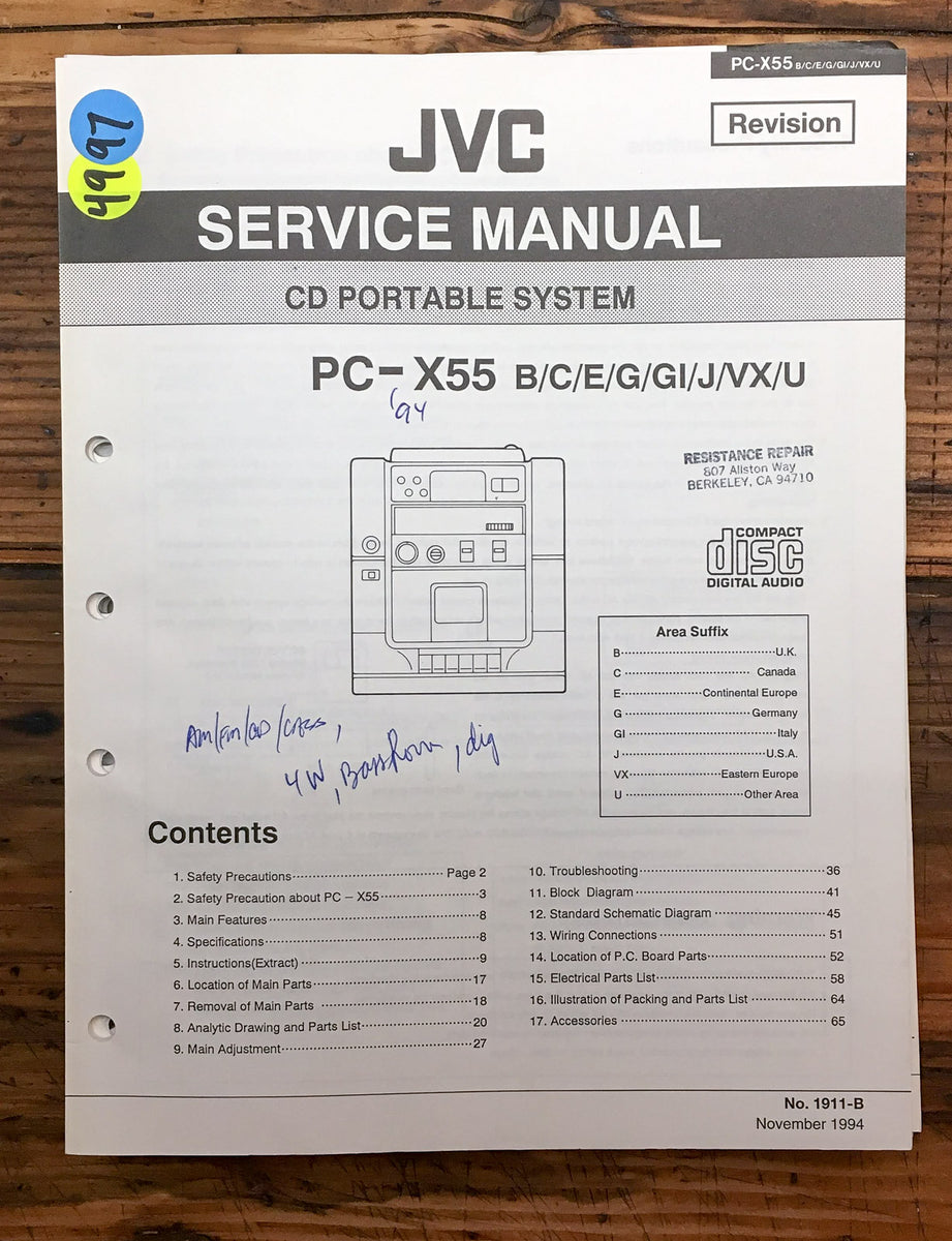 JVC PC-X55 Stereo Service Manual *Original* – Vintage Audio Store ...