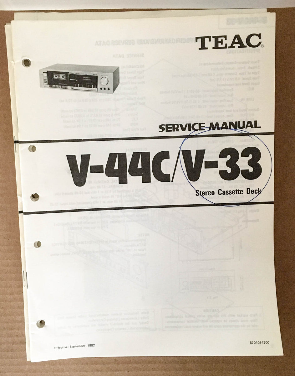 Teac V-44C V-33 Stereo Cassette Deck Service Manual *Original* – Vintage Audio Store - Vintage ...