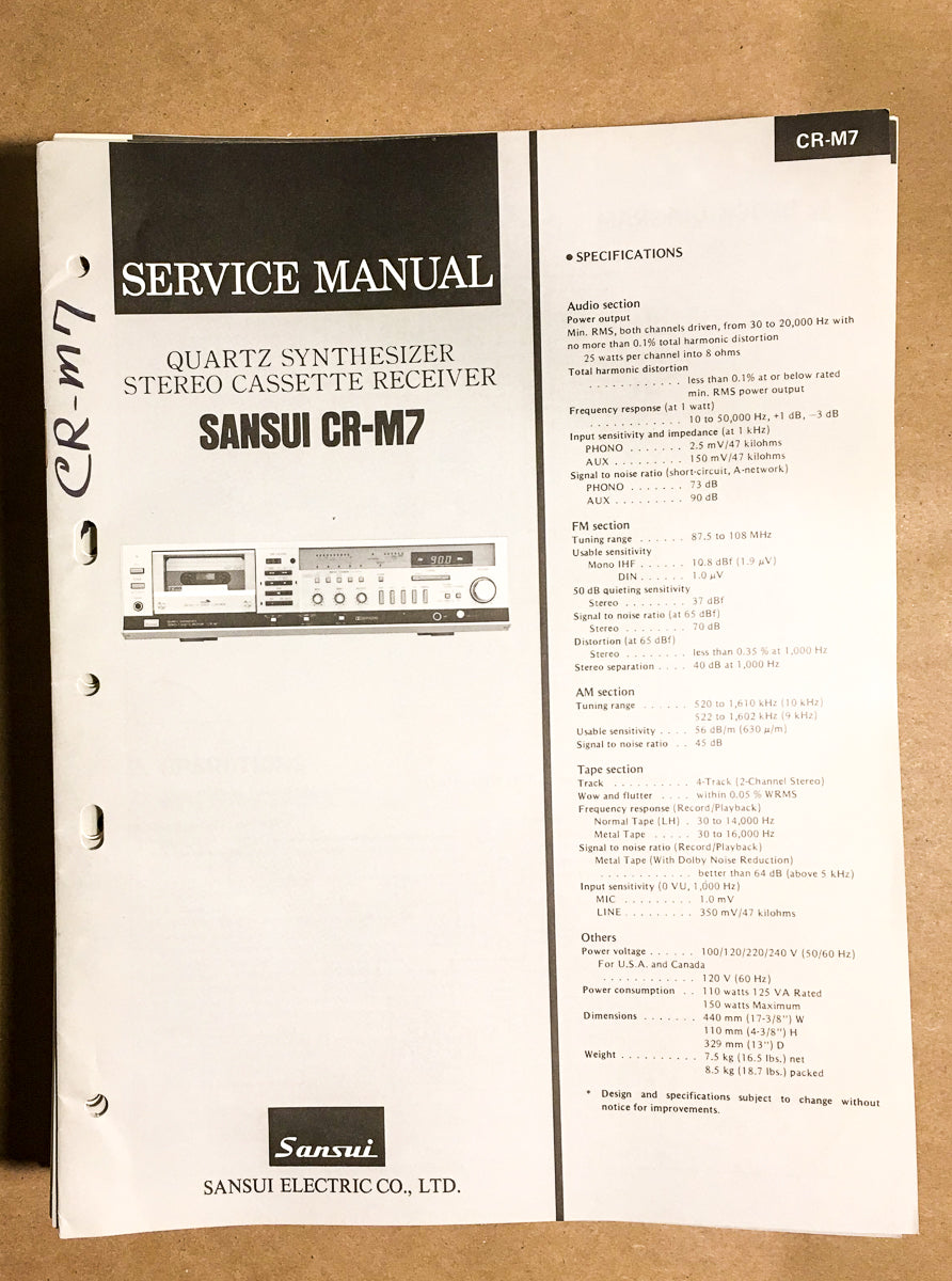 Sansui CR-M7 Cassette Service Manual *Original* – Vintage Audio Store ...