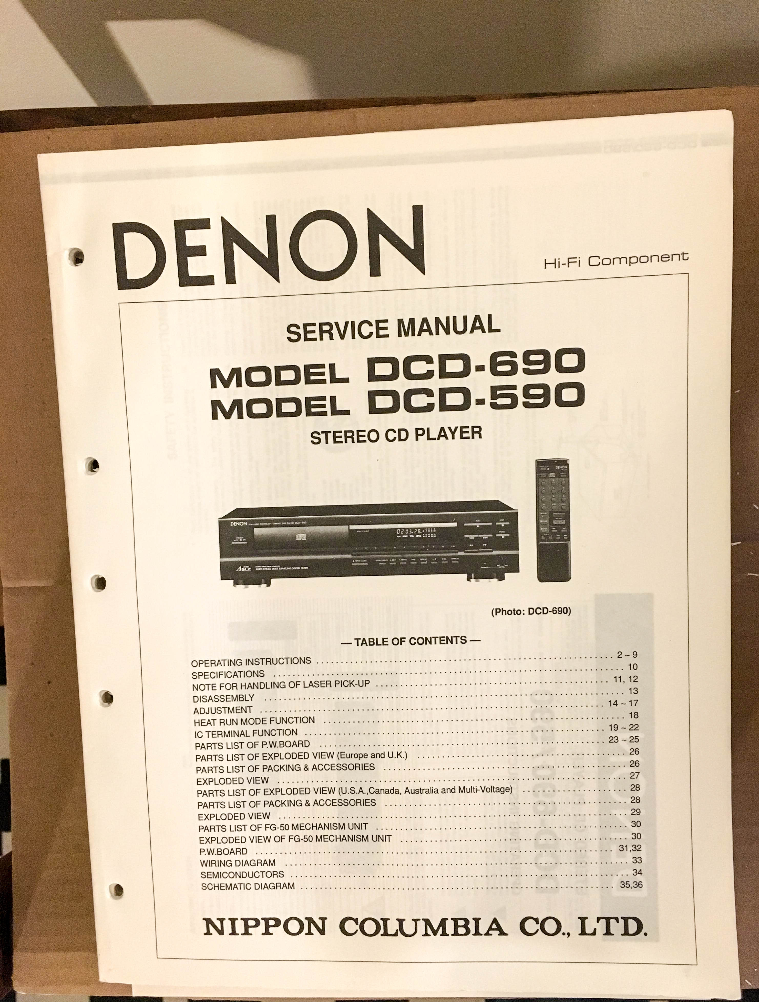 Denon DCD-690 DCD-590 CD Player Service Manual *Original* – Vintage ...