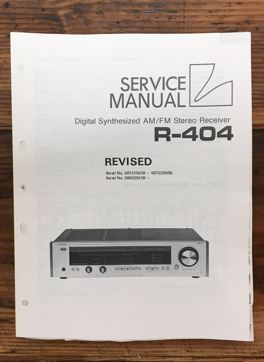 Luxman R-404 Receiver Revised Service Manual *Original* – Vintage Audio ...