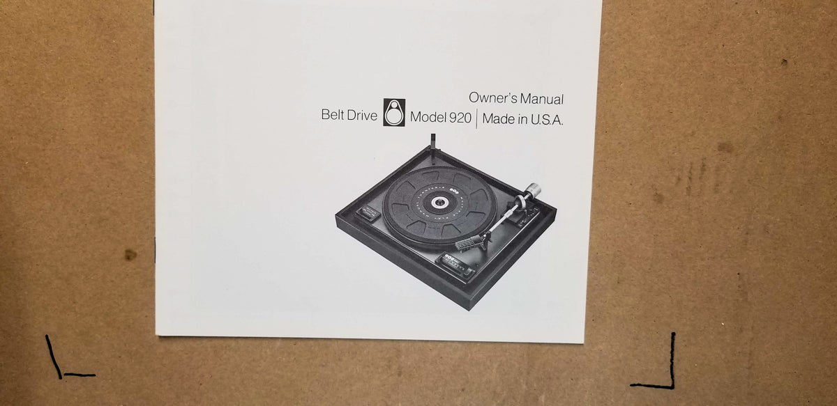 BIC Model 920 Turntable Owners Manual *Original* – Vintage Audio Store ...