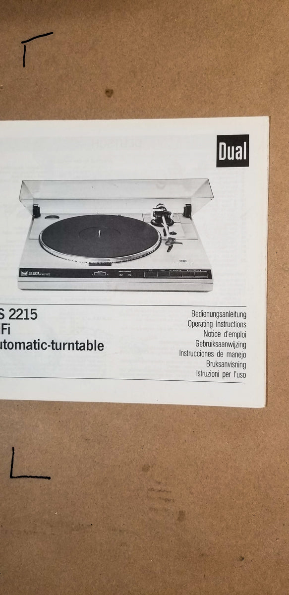 Dual CS 2215 Turntable Owners Manual *Original* – Vintage Audio Store ...